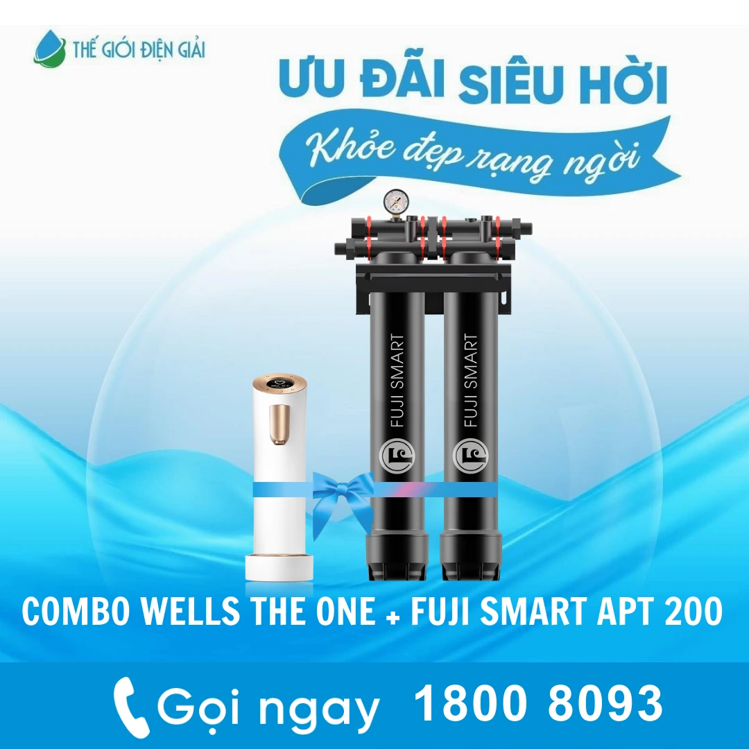 Combo: Máy lọc nước nóng lạnh Wells The One và Hệ thống lọc tổng Fuji ...
