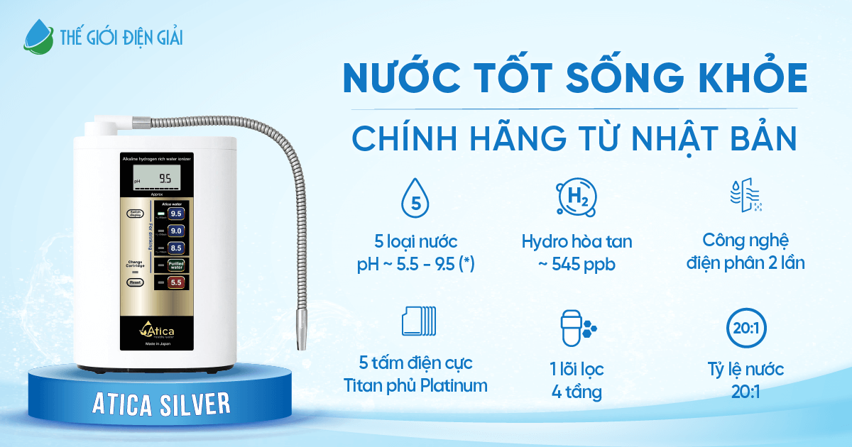 Máy lọc nước ion kiềm Atica Silver Nhật Bản hàng chính hãng