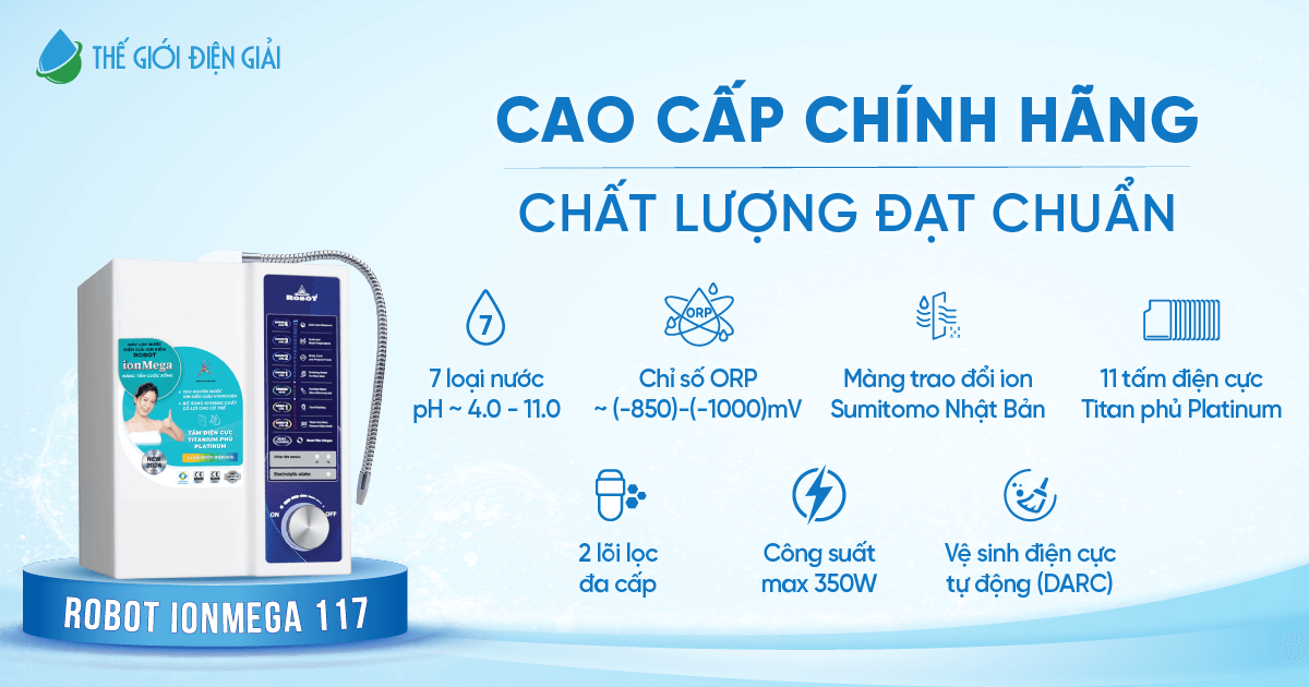 Máy lọc nước điện giải iON kiềm Robot ionMega 117 chính hãng giá tốt